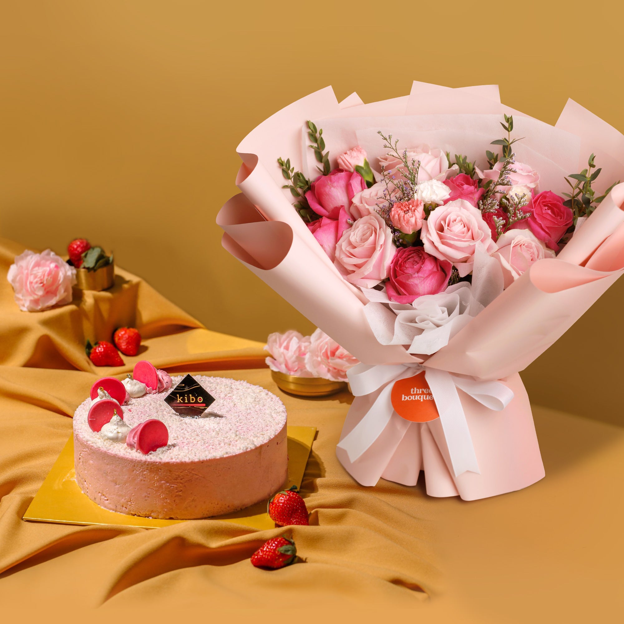 Paket Ulang Tahun Buket Bunga & Cake Birthday Package | Three Bouquets