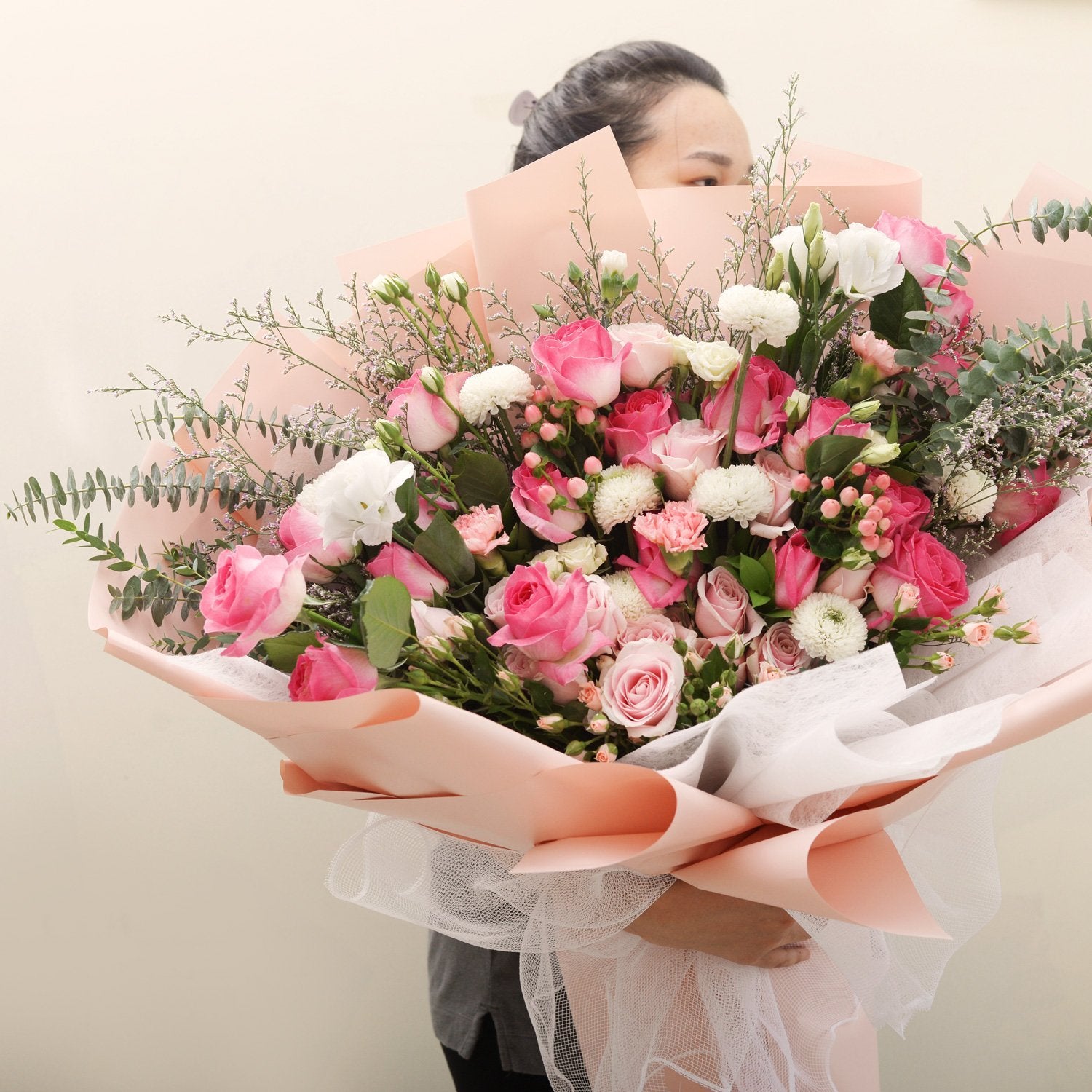 Buket Bunga Mawar Pink Putih Anastasia Jakarta | Three Bouquets