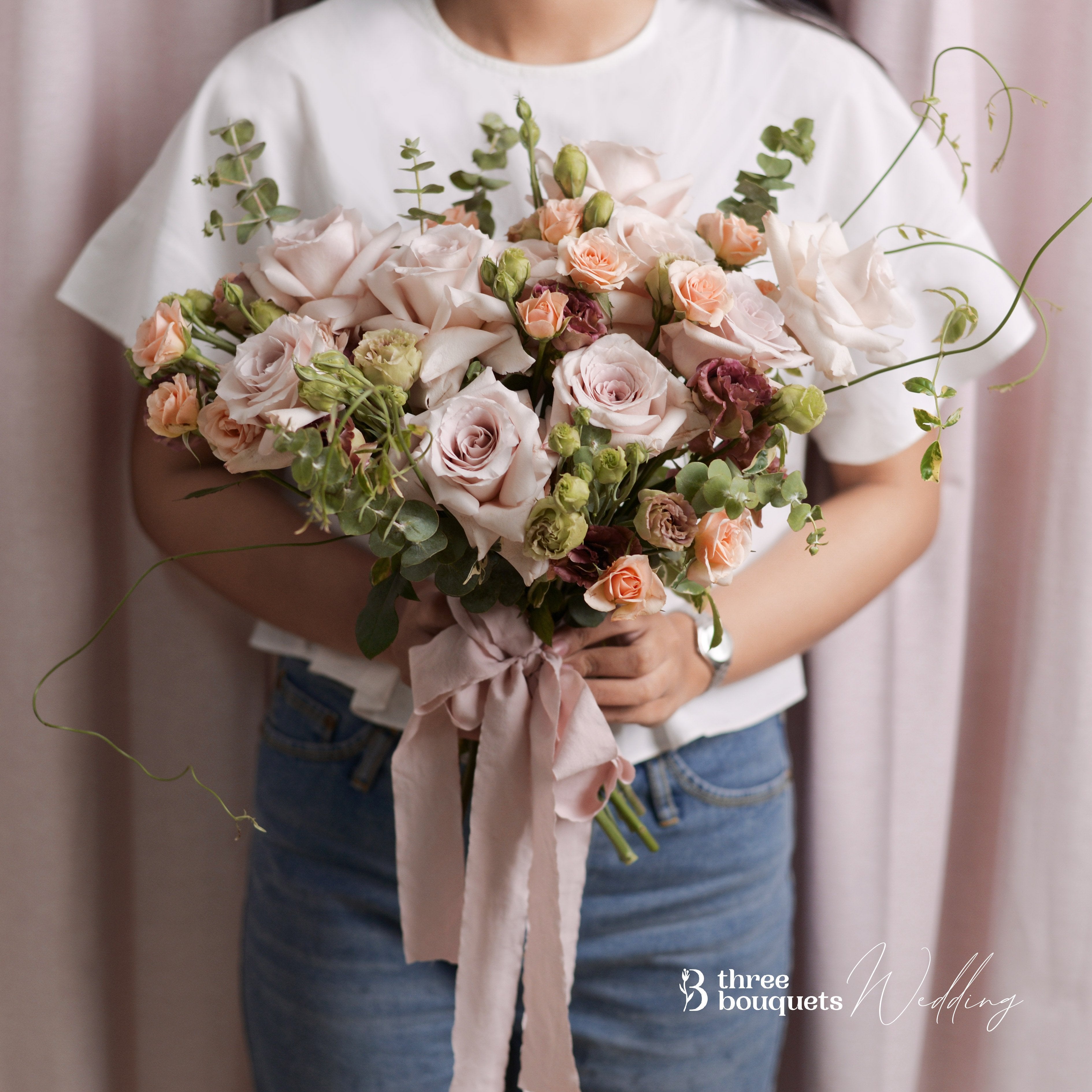 Buket Bunga Mawar Lilac & Peach Pengantin Jakarta | Three Bouquets