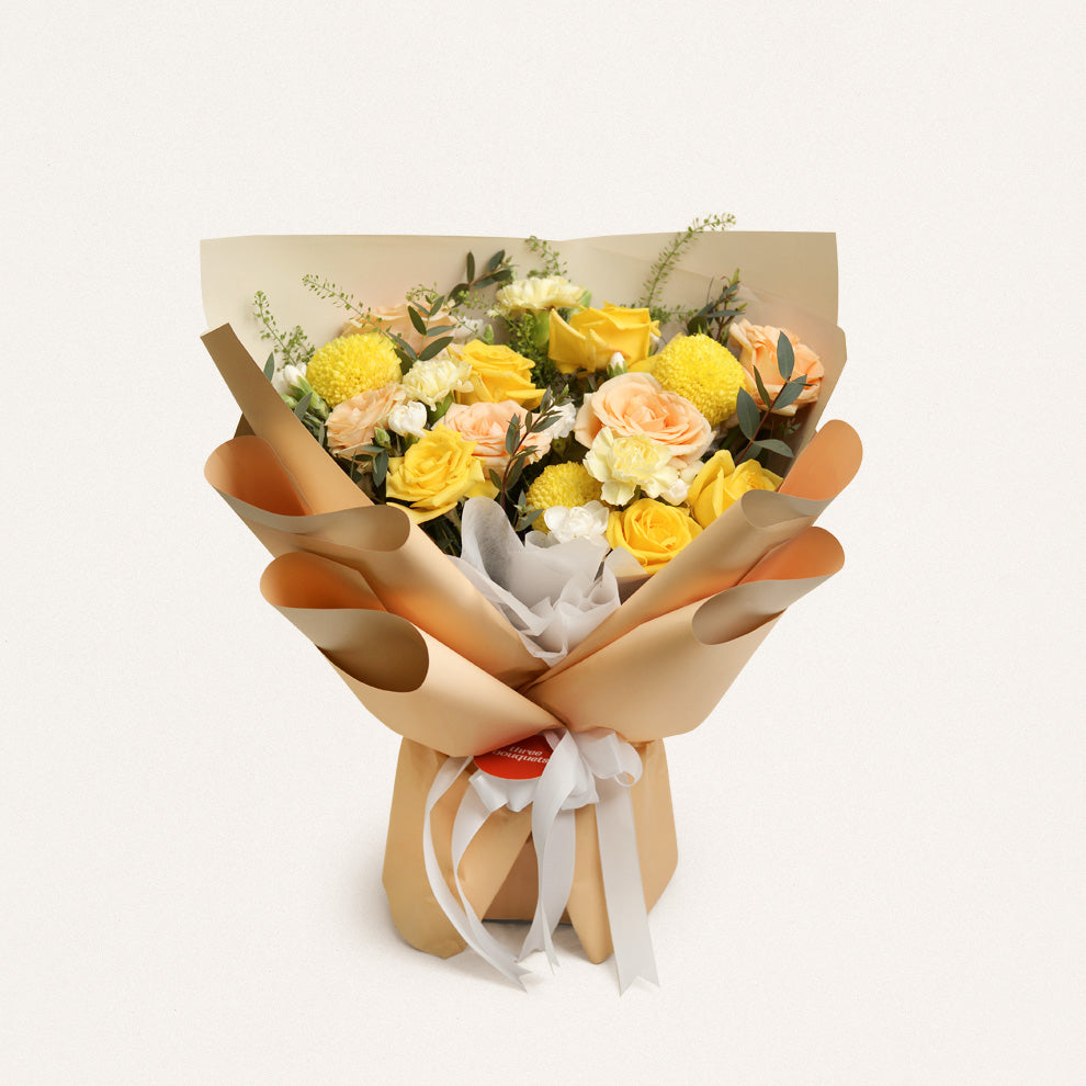 Buket Bunga Mawar Kuning & Peach Hillary Jakarta | Three Bouquets